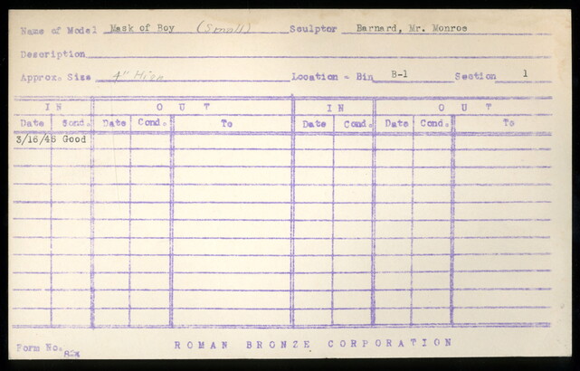 Plaster Model Card [Barnard, Monroe] | Amon Carter Museum of American Art