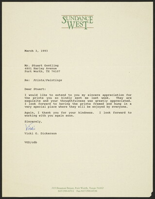 Vicki G. Dickerson, Sundance West, Fort Worth, Texas, to Stuart ...