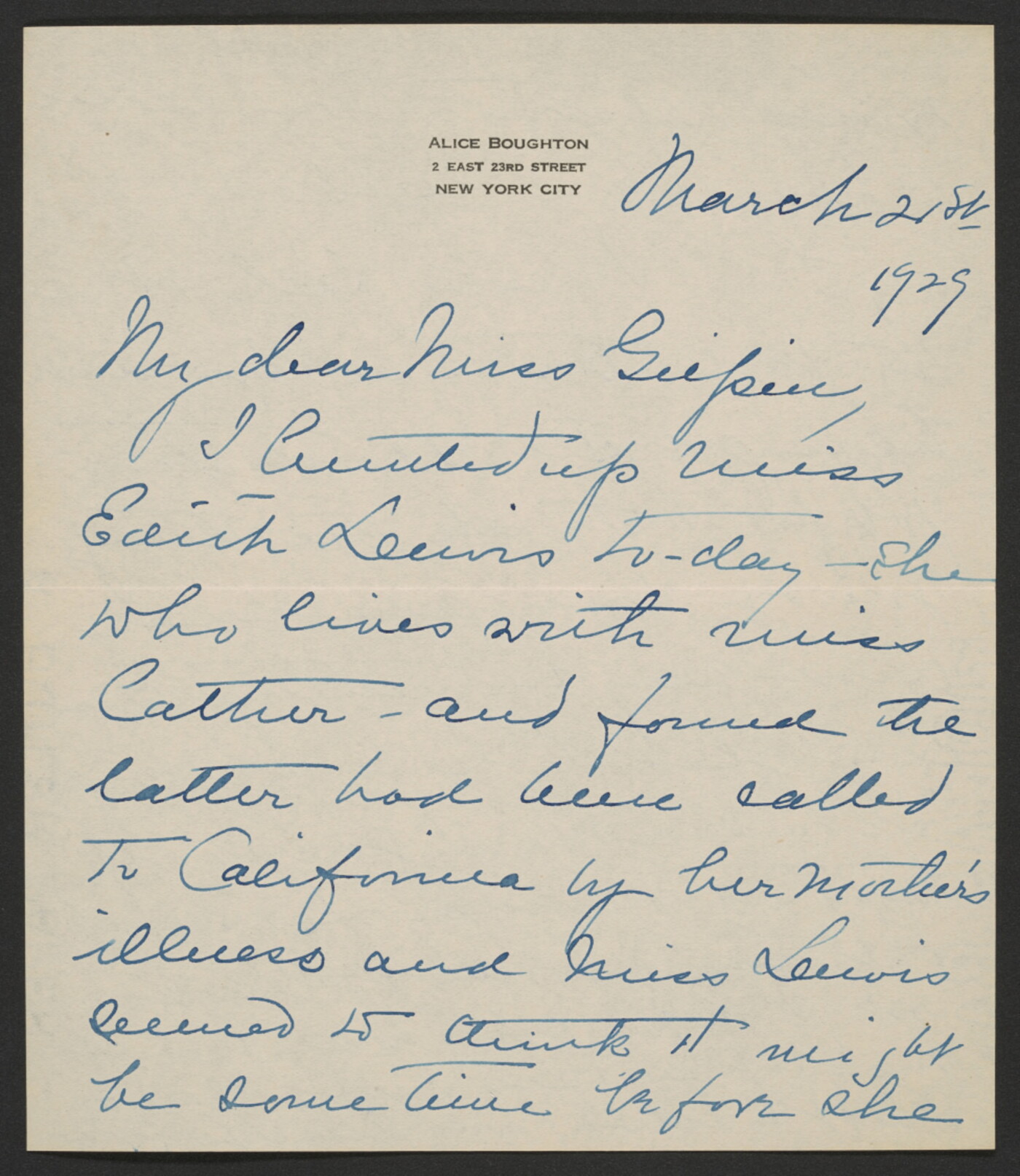 Alice Boughton, New York, New York, to Laura Gilpin. March 21, 1929 ...