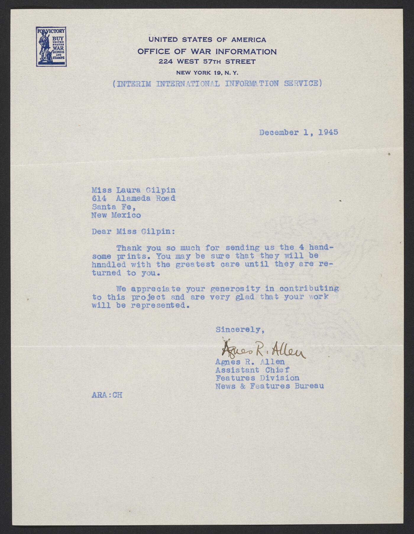 Agnes Allen, Assistant Chief, Features Division, Office of War ...