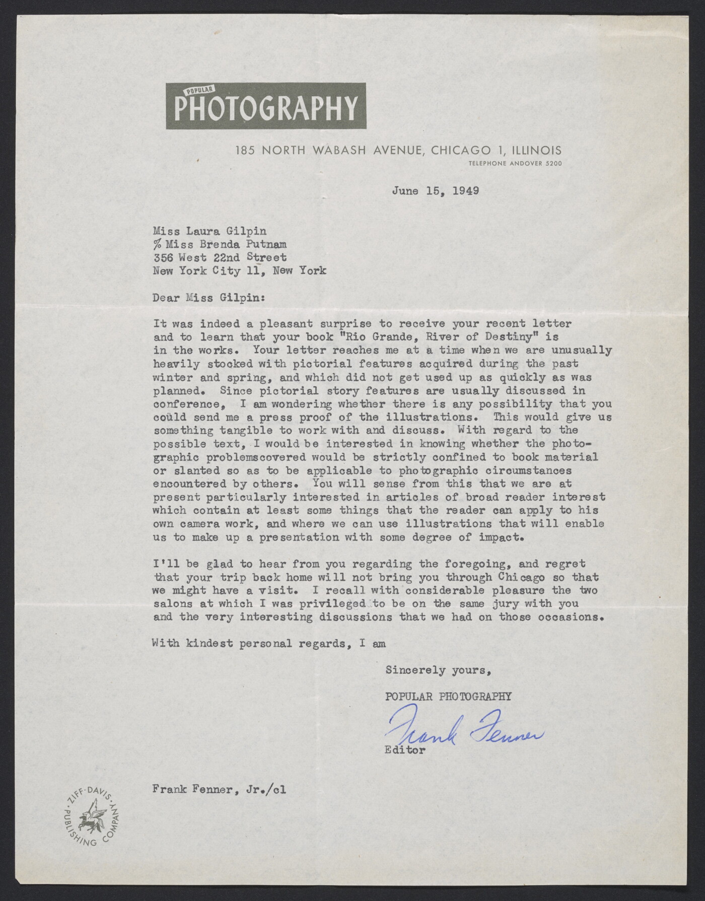 Frank Fenner, Editor, Popular Photography, Chicago, Illinois, to Laura ...