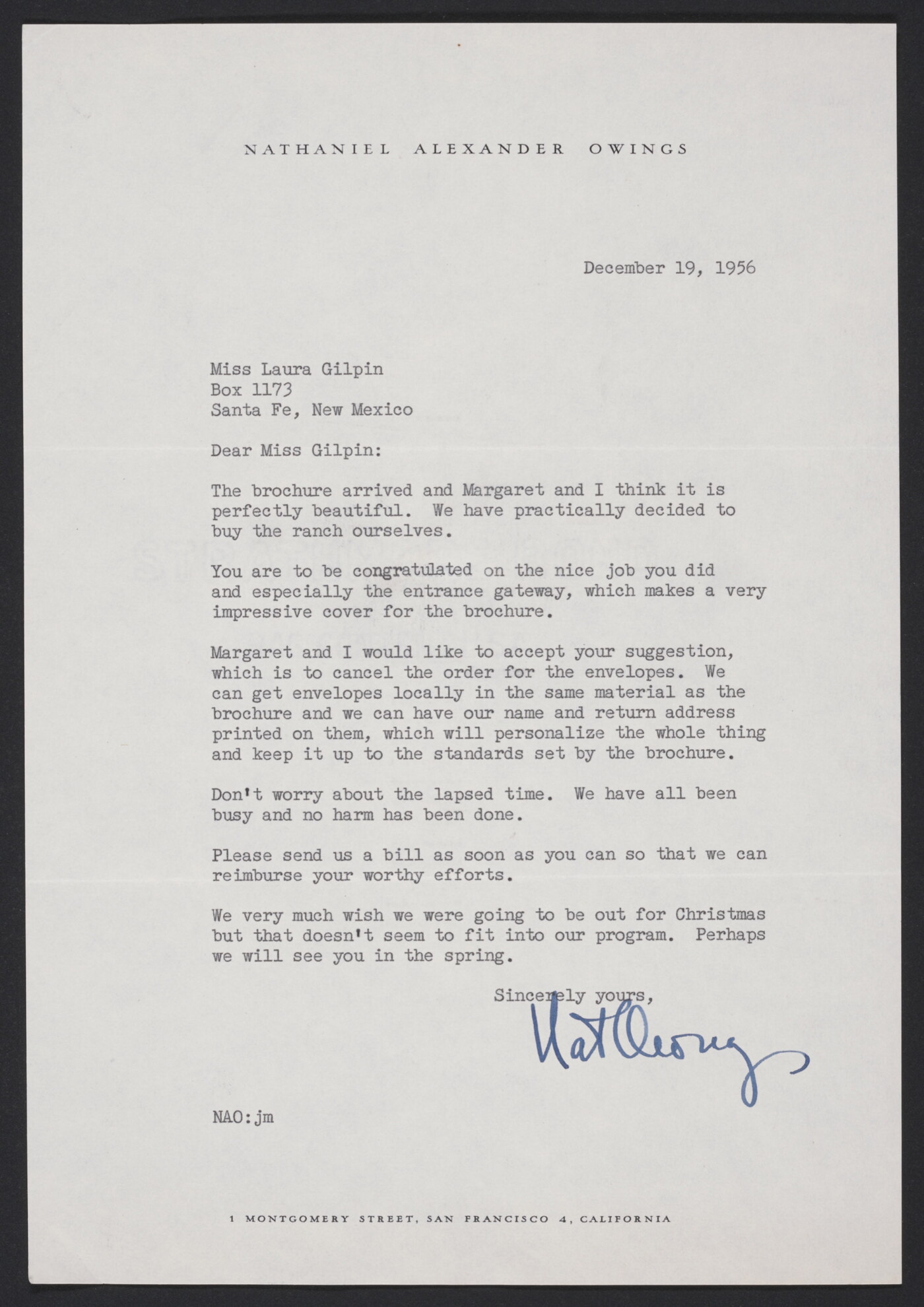 Nathaniel Alexander Owings, San Francisco, California, to Laura Gilpin ...