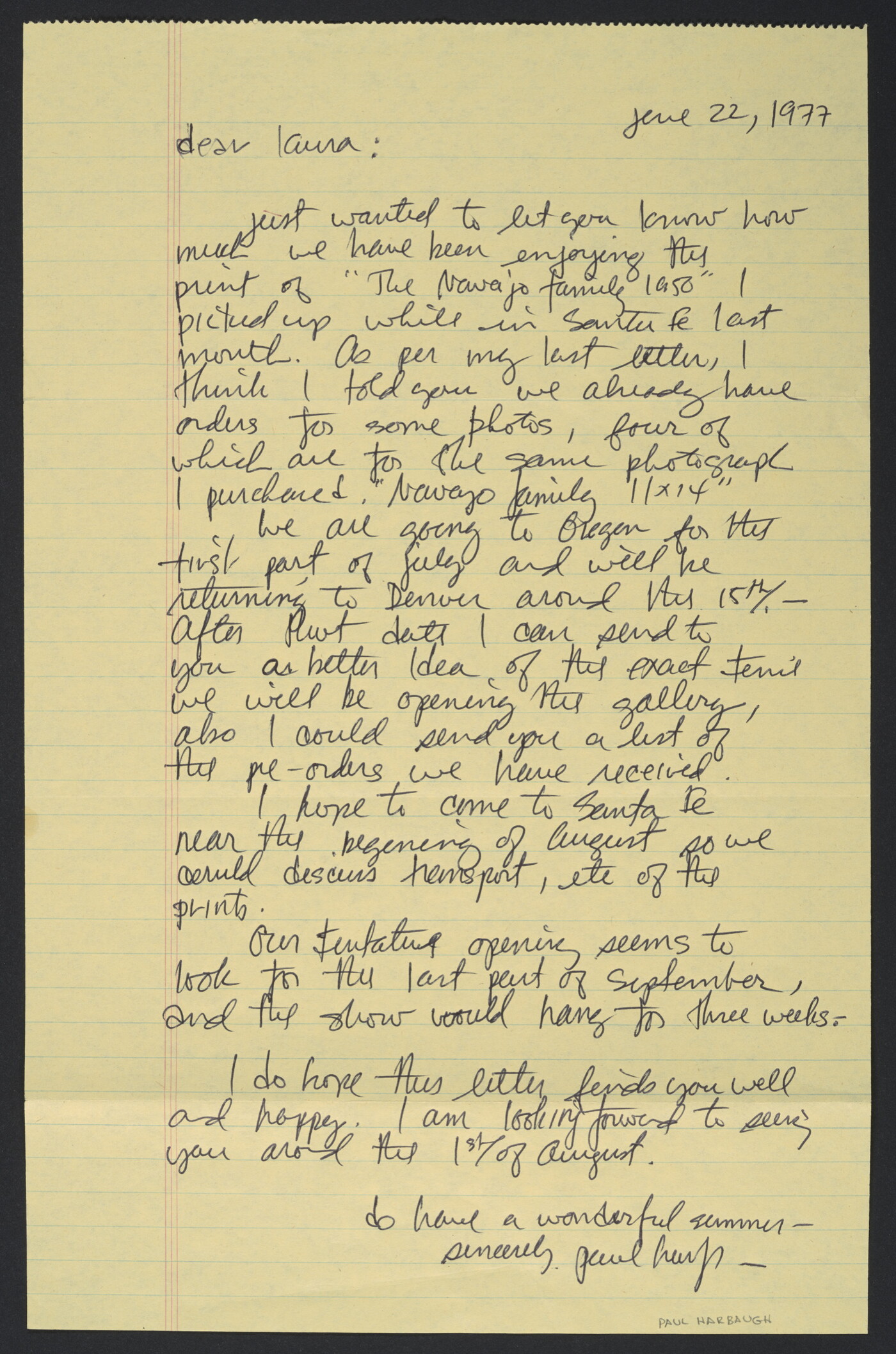 Paul Harbaugh, Primitive Art, Denver, Colorado, to Laura Gilpin. June ...