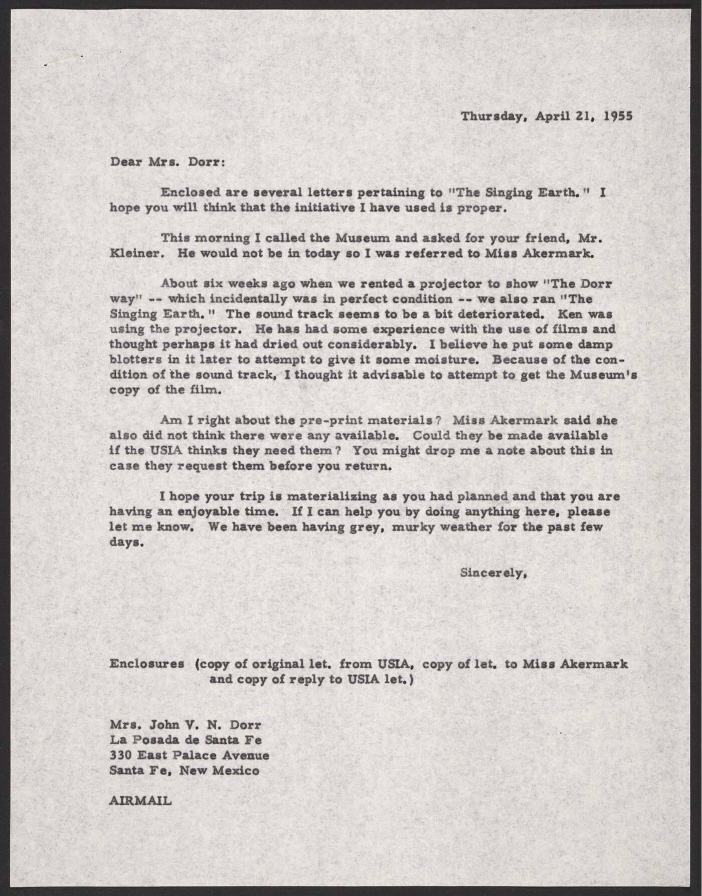 Letter to Nell Dorr. April 22, 1955. | Amon Carter Museum of American Art