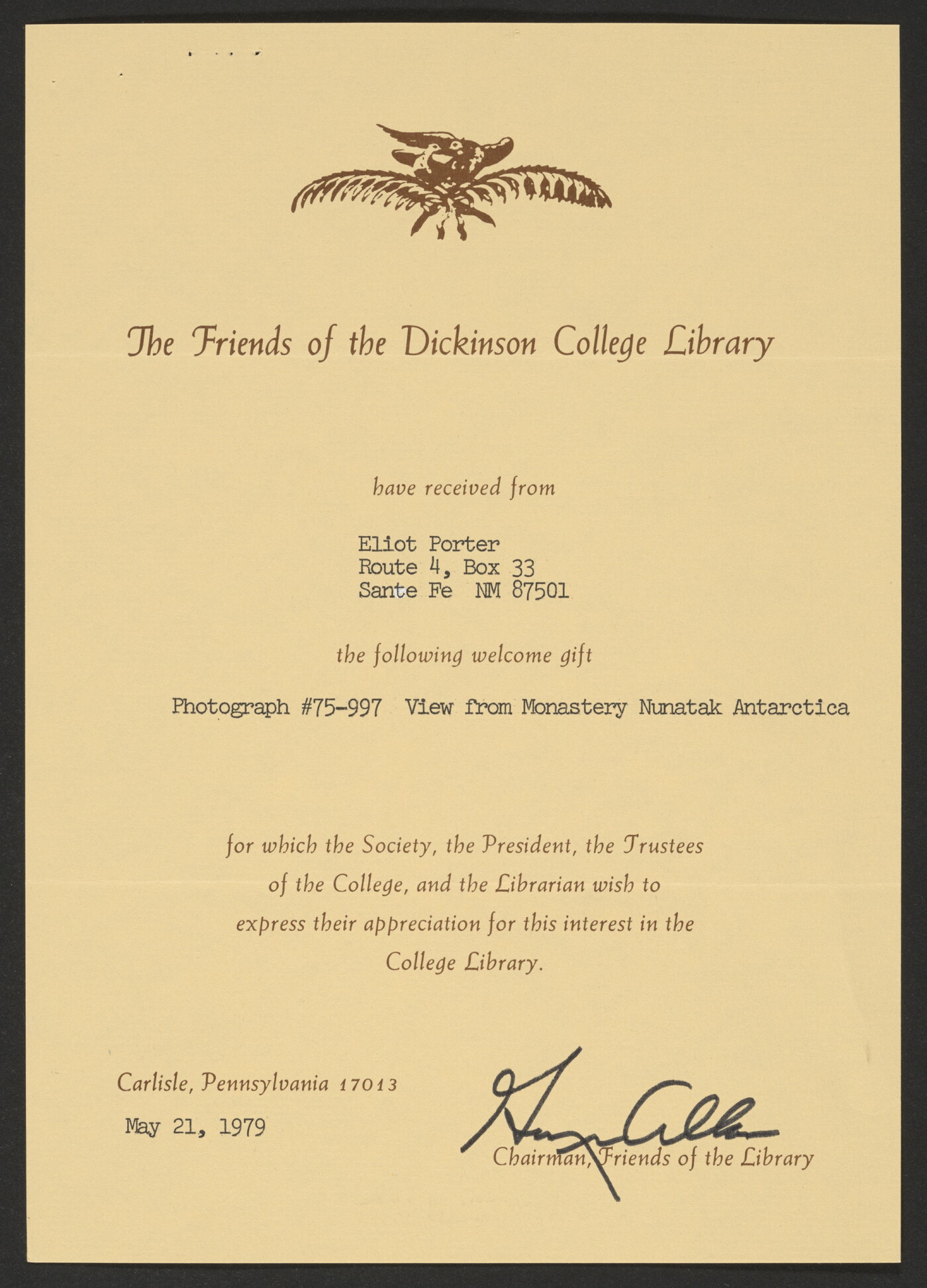 [Gary Allan?], Chairman, Friends of the Dickinson College Library ...