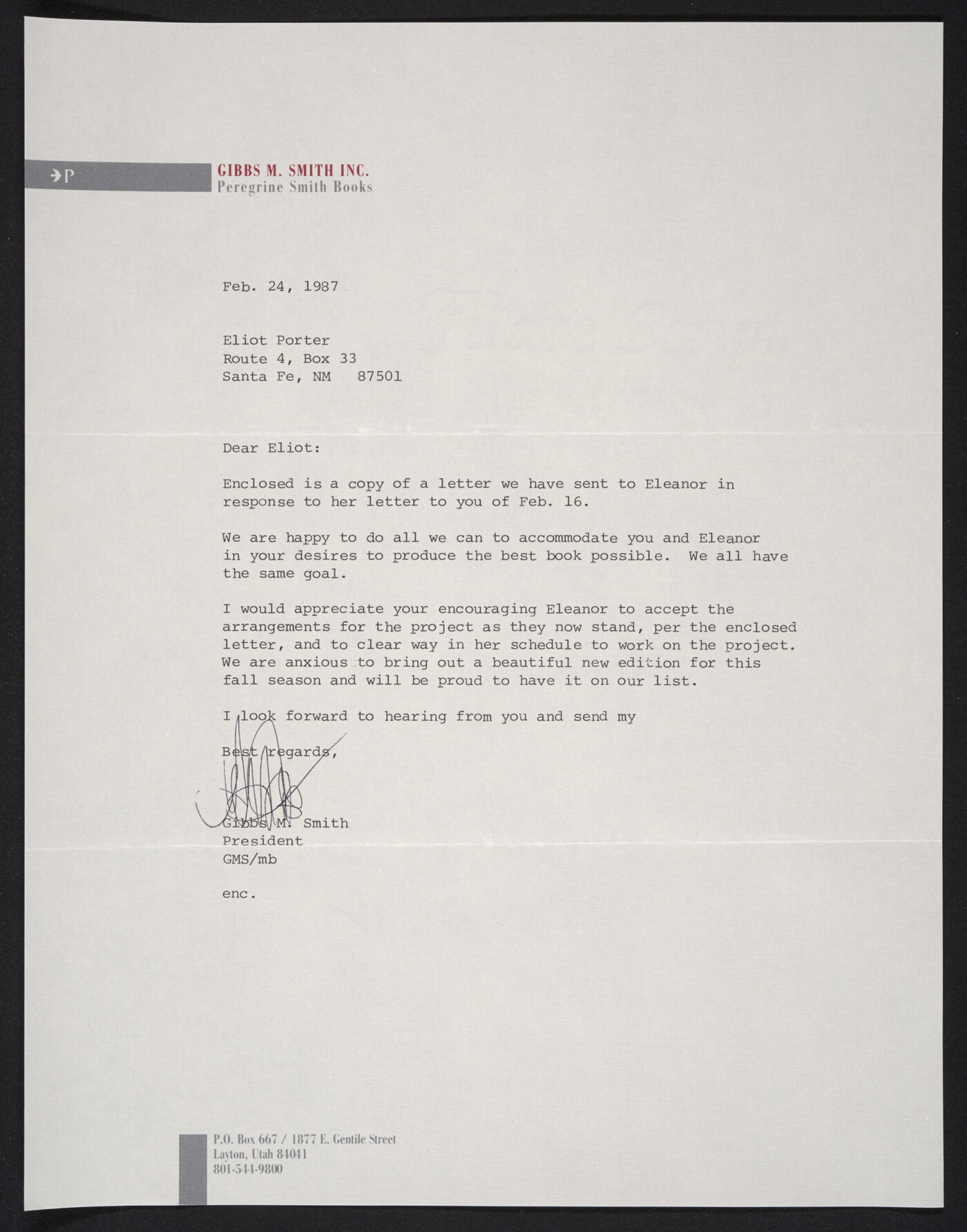 Gibbs M. Smith, President, Peregrine Smith Books, Layton, Utah, to ...