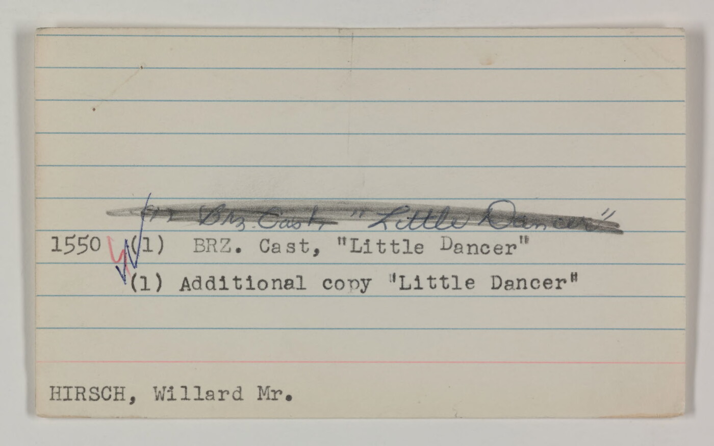 Customer Card [Hirsch, Willard] | Amon Carter Museum of American Art