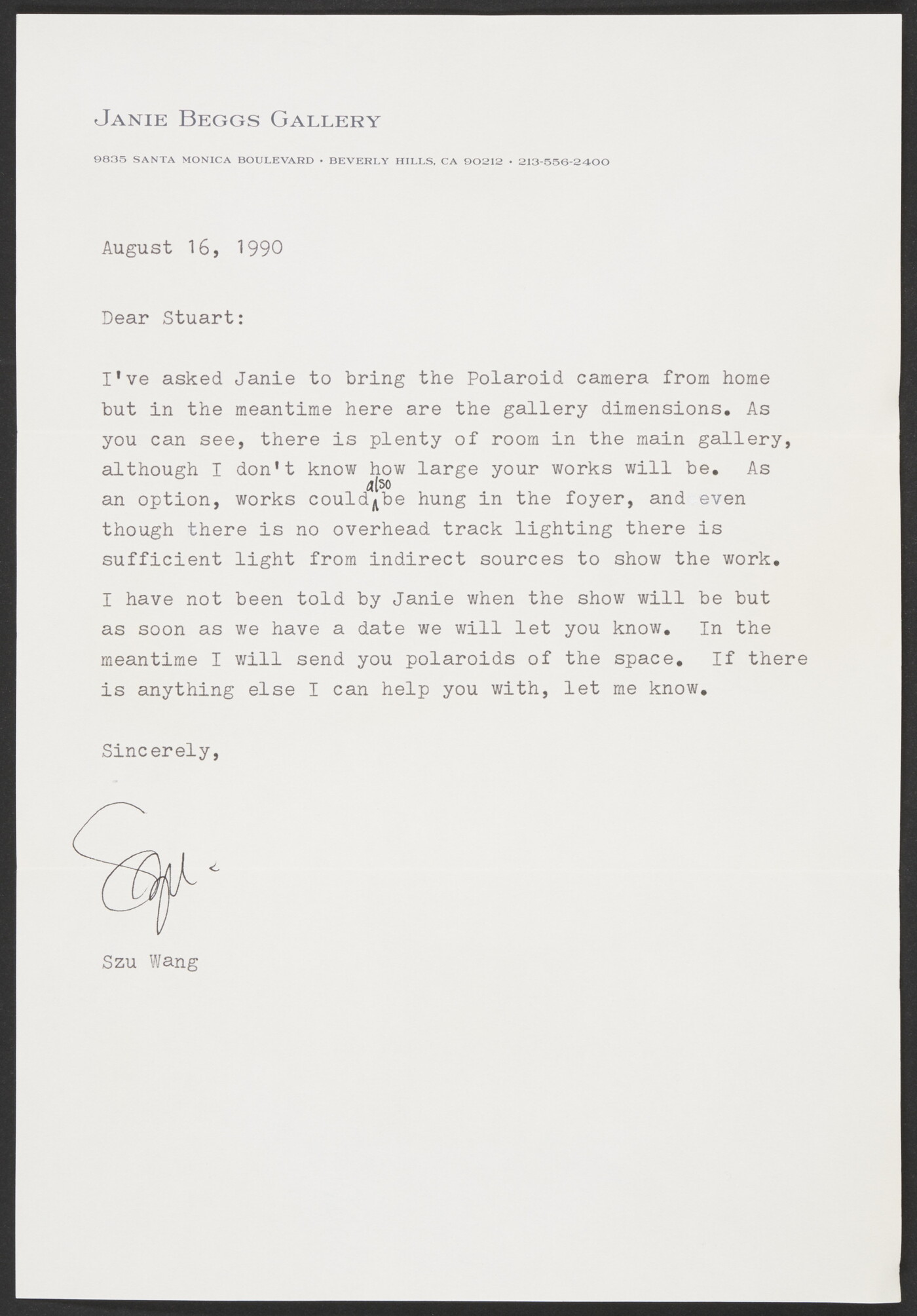 Szu Wang, Janie Beggs Gallery, Beverly Hills, California, to Stuart ...