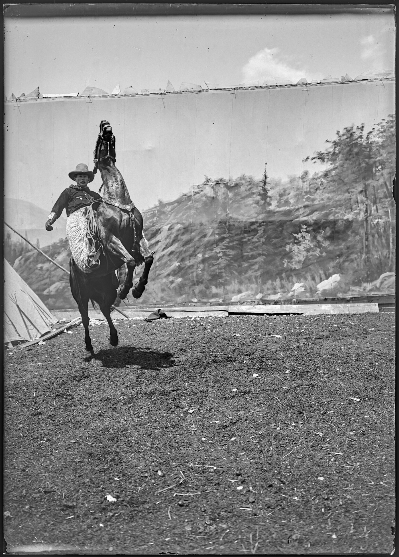 A member of the Wild West Show touring the Eastern states mounted on a ...