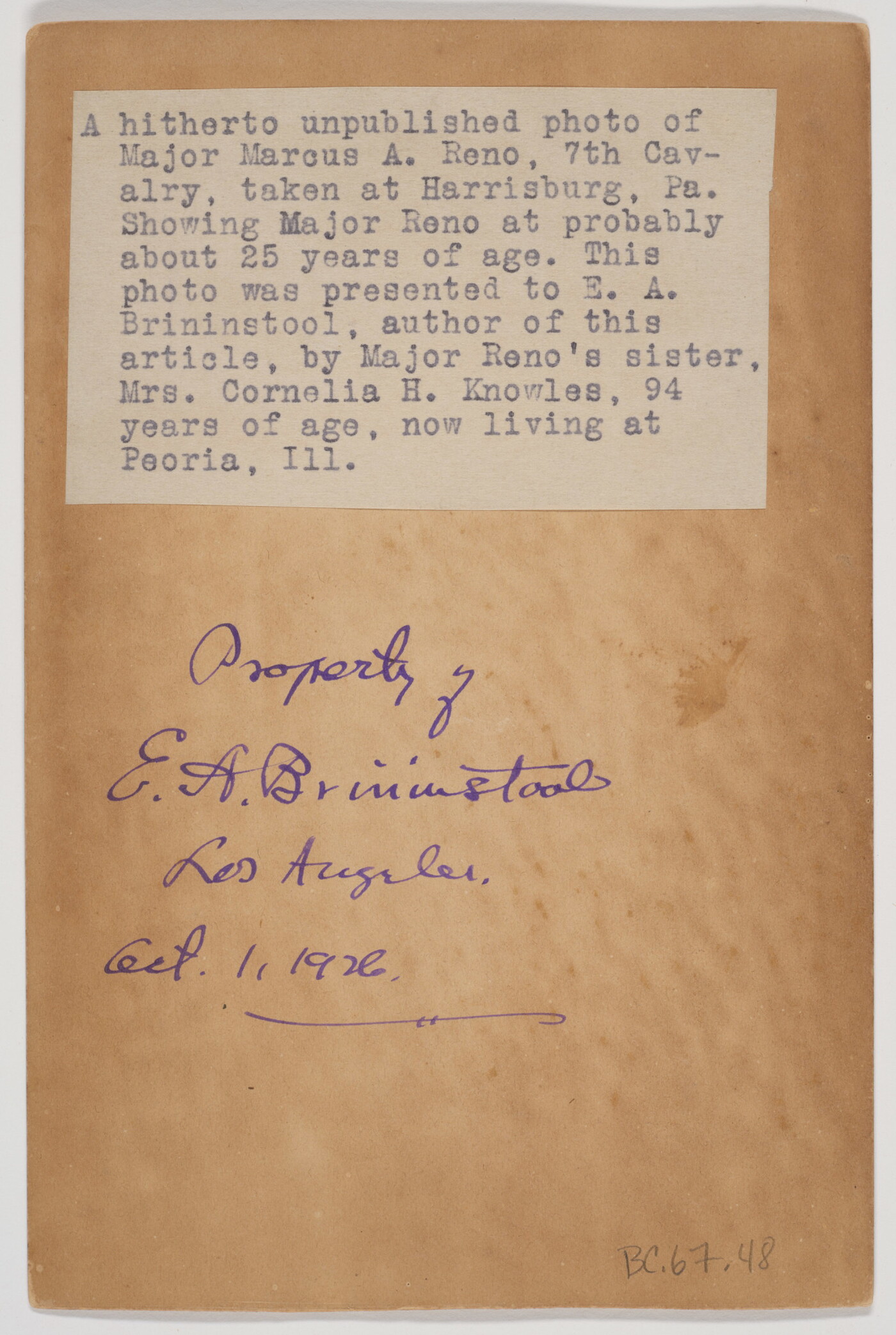 Major Marcus A. Reno, 7th U.S. Cavalry | Amon Carter Museum of American Art