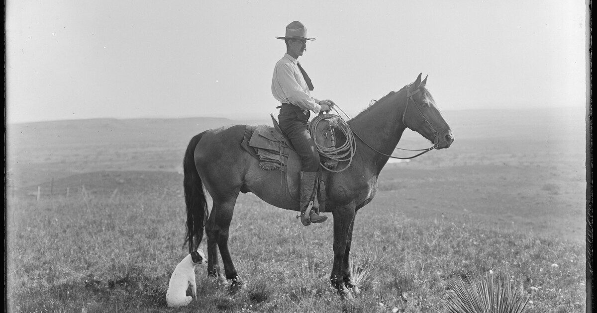 Alex G. Ligertwood, one-time manager of the JA Ranch, mounted on his ...
