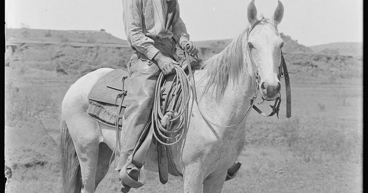 A cowpuncher mounted on his white horse. Spur Ranch, Texas. | Amon ...